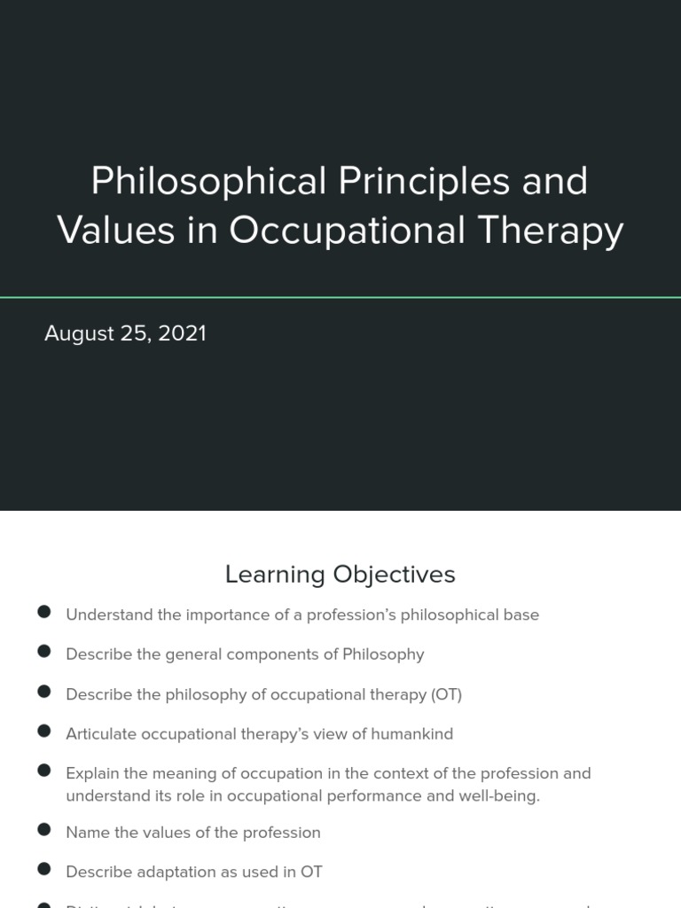 Philosophical Principles and Values in Occupational Therapy | PDF ...