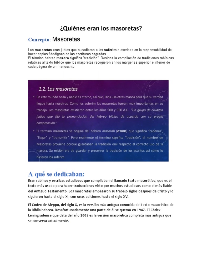 Historia y Labor de los Masoretas | PDF | Biblia | Biblia hebrea