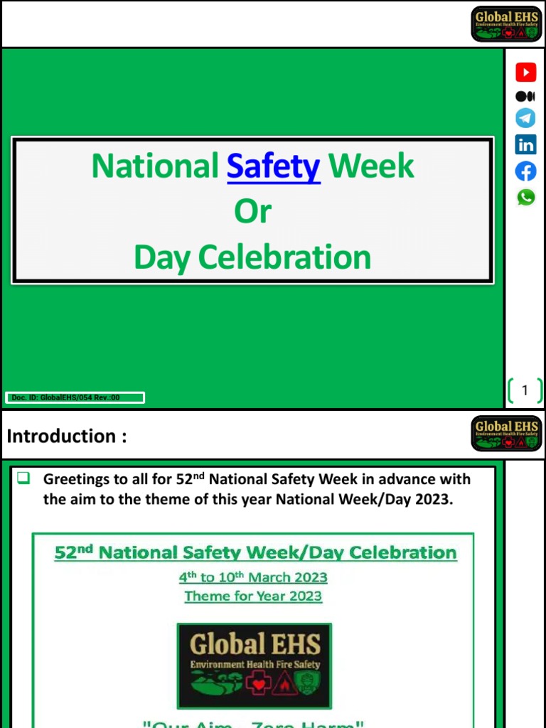 National Safety Week or Day Celebration Global EHS 054 | PDF ...