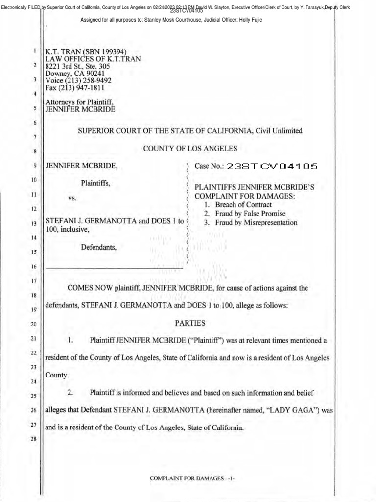 McBride v. Germanotta | PDF | Damages | Cause Of Action