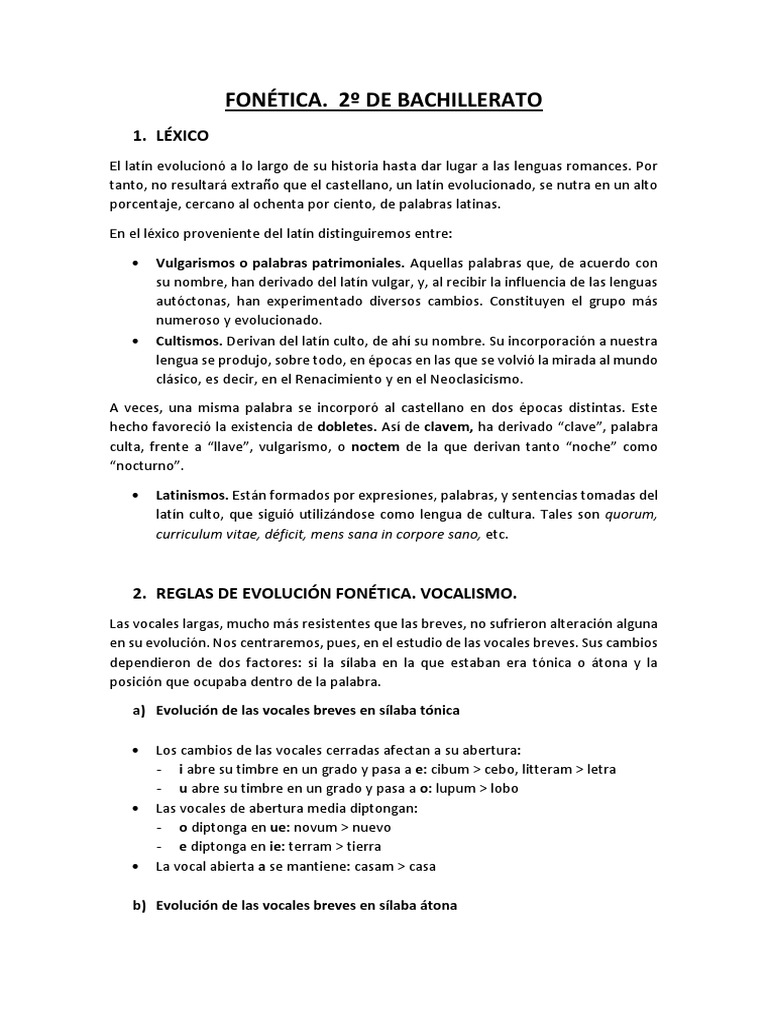 Fonética Latina 2bach | PDF | latín | Palabra