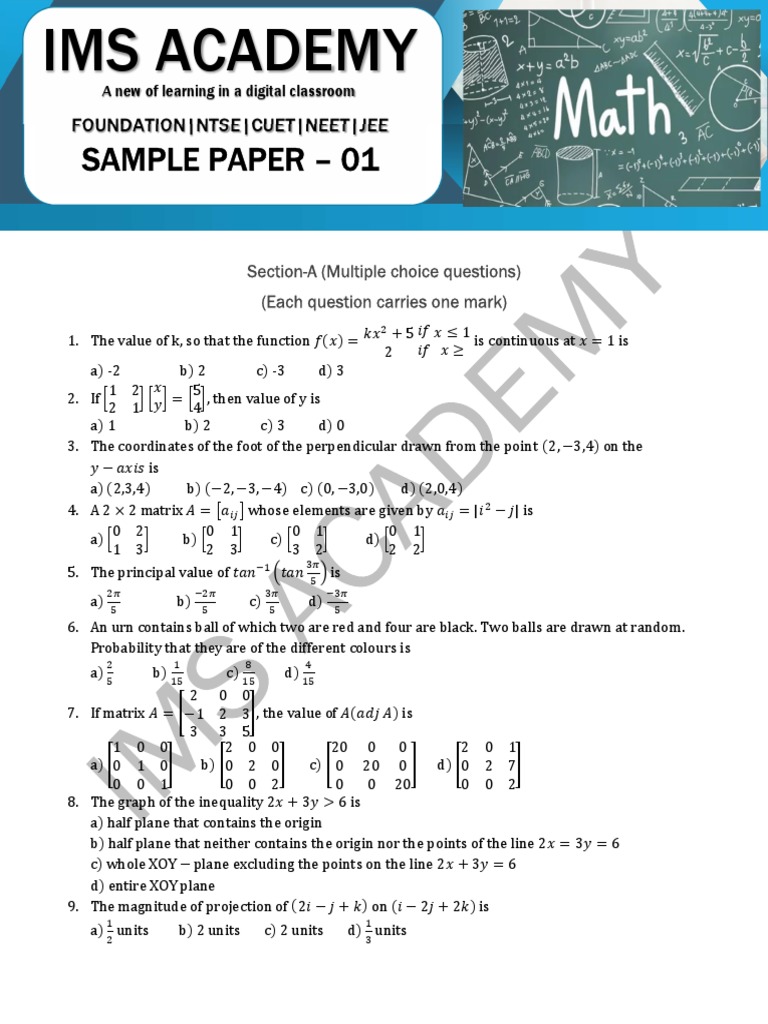 Sample Paper 1 Ims | PDF | Area | Plane (Geometry)