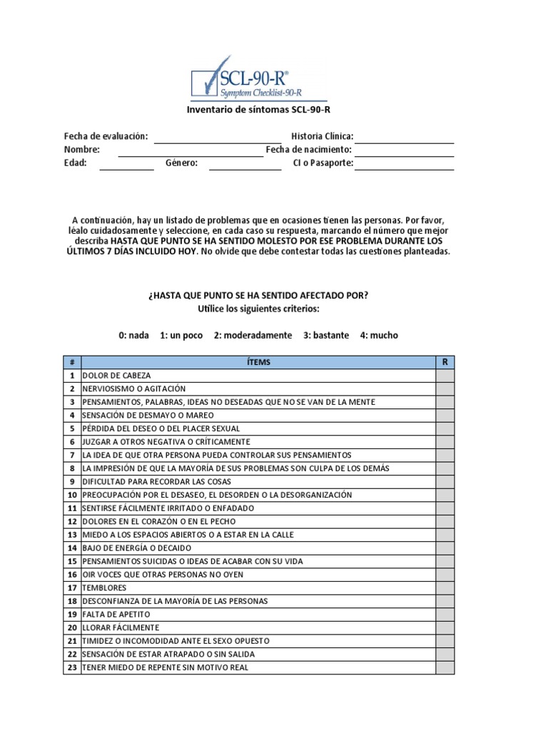 Inventario de Síntomas SCL-90-R | PDF