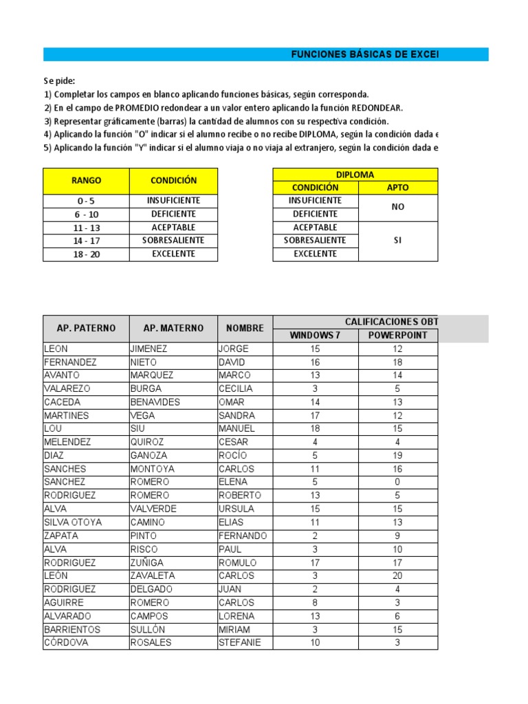 Funciones Basicas en Excel-Practica1 | PDF Funciones Basicas en Excel-Practica1 | PDF