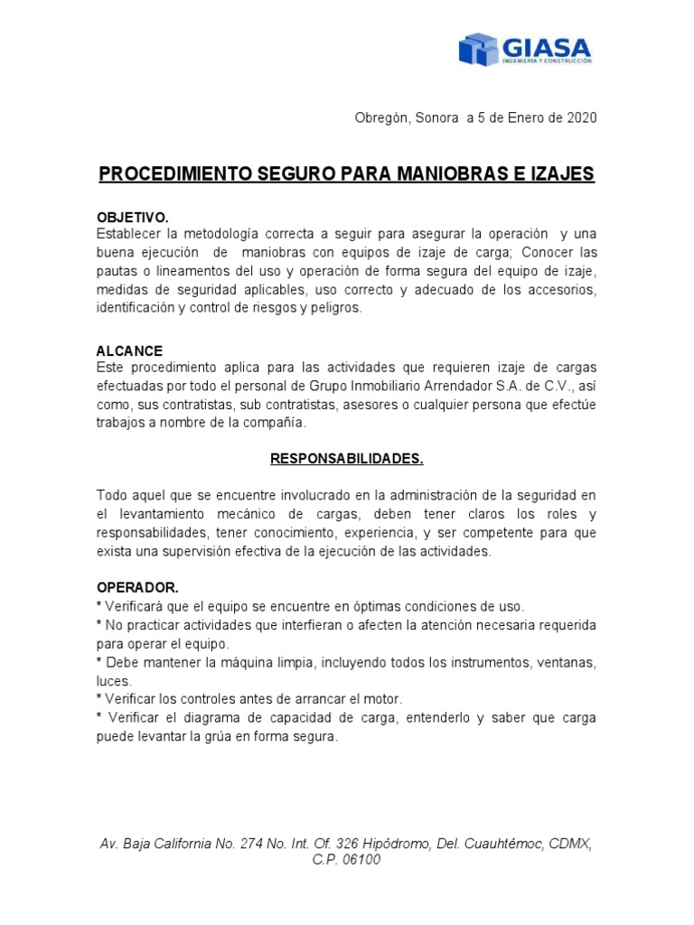 Procedimiento de Izaje | PDF