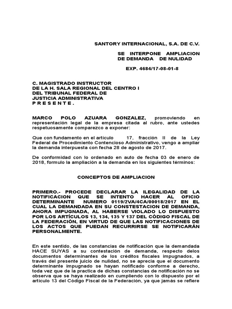 Ampliacion de Demanda Notificacion | PDF | Caso de ley | Fiscal