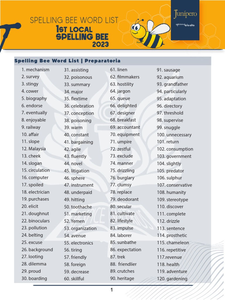 Lista Palabras Spelling Bee Preparatoria | PDF