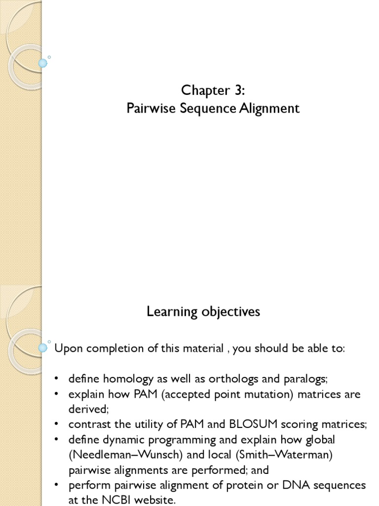 Bfg Chapter3 Pairwisealignment V04 Pdf Sequence Alignment Biostatistics 6275