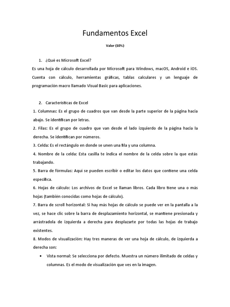 Fundamentos Excel | PDF | Microsoft Excel | Hoja de cálculo