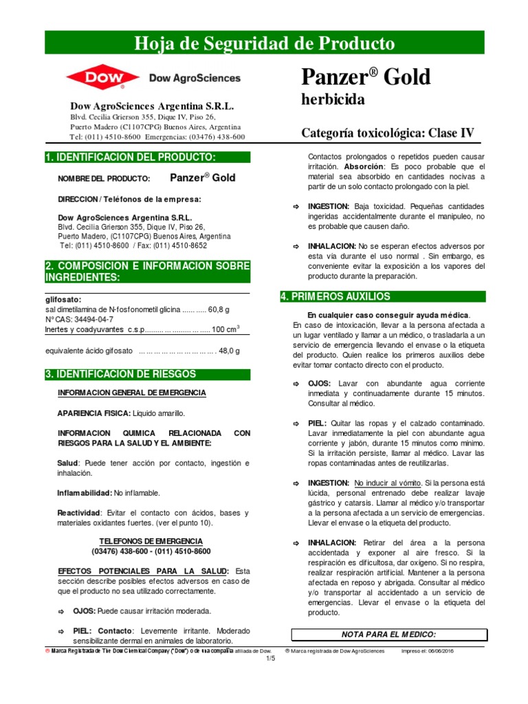 Hoja de Seguridad Panzer | PDF | Agua | Toxicidad