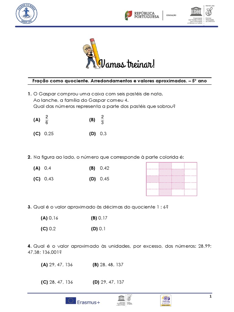 Vamos Treinar - 5ºano - Fração Como Quociente. Arredondamentos e ...