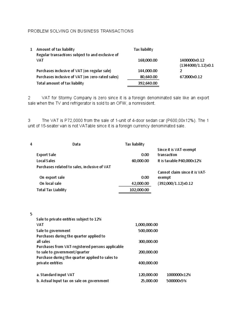 Tax 2 Sample Problem Solving | Download Free PDF | Value Added Tax | Taxes Tax 2 Sample Problem Solving | Download Free PDF | Value Added Tax | Taxes
