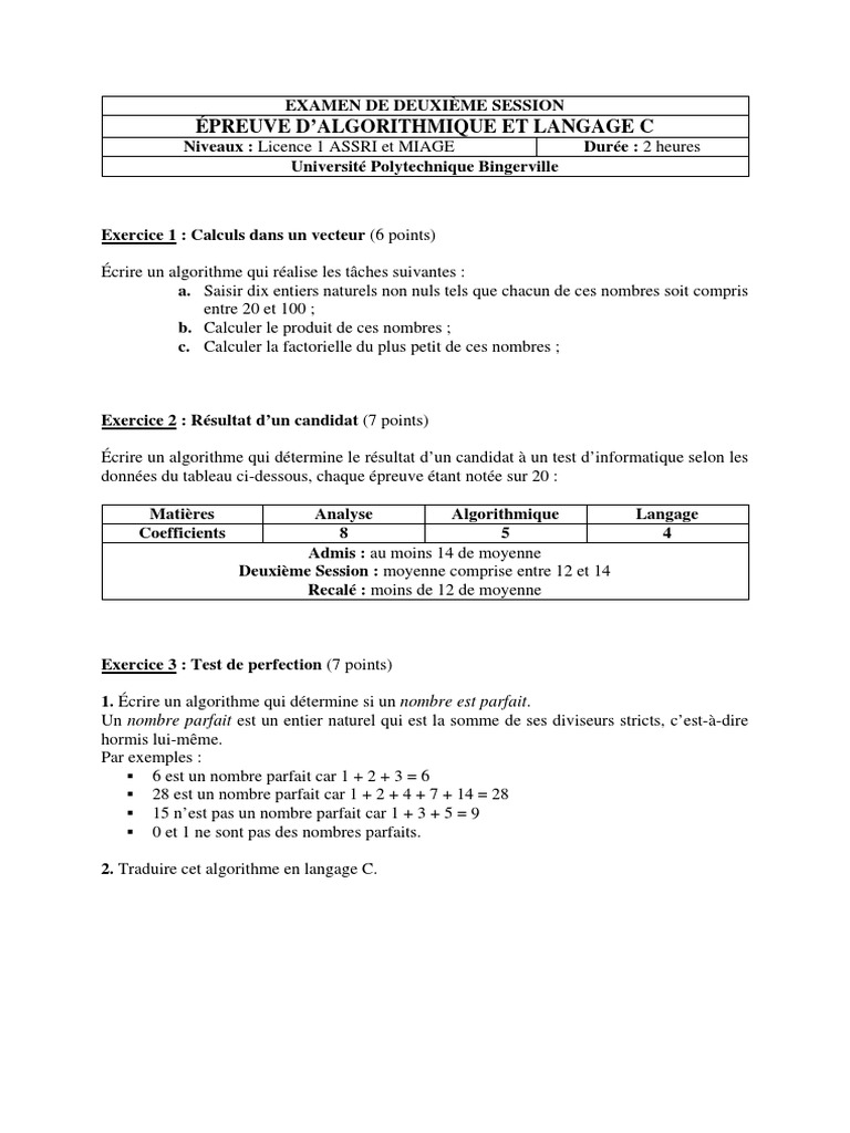 Épreuve D'Algorithmique Et Langage C | PDF