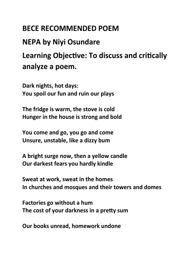 Bece Recommended Poem Nepa by Niyi Osundare | PDF