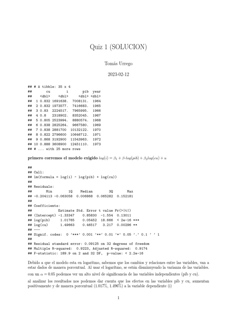 Quiz 1 Econometria 2 Corrección | PDF | Teoría estadística | Metodología