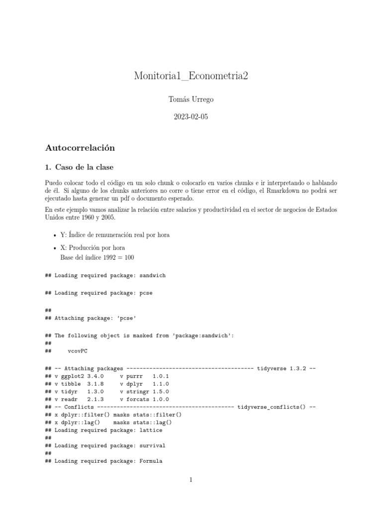 Monitoria 1 Autocorrelación | PDF | Análisis estadístico | Enseñanza de matemática