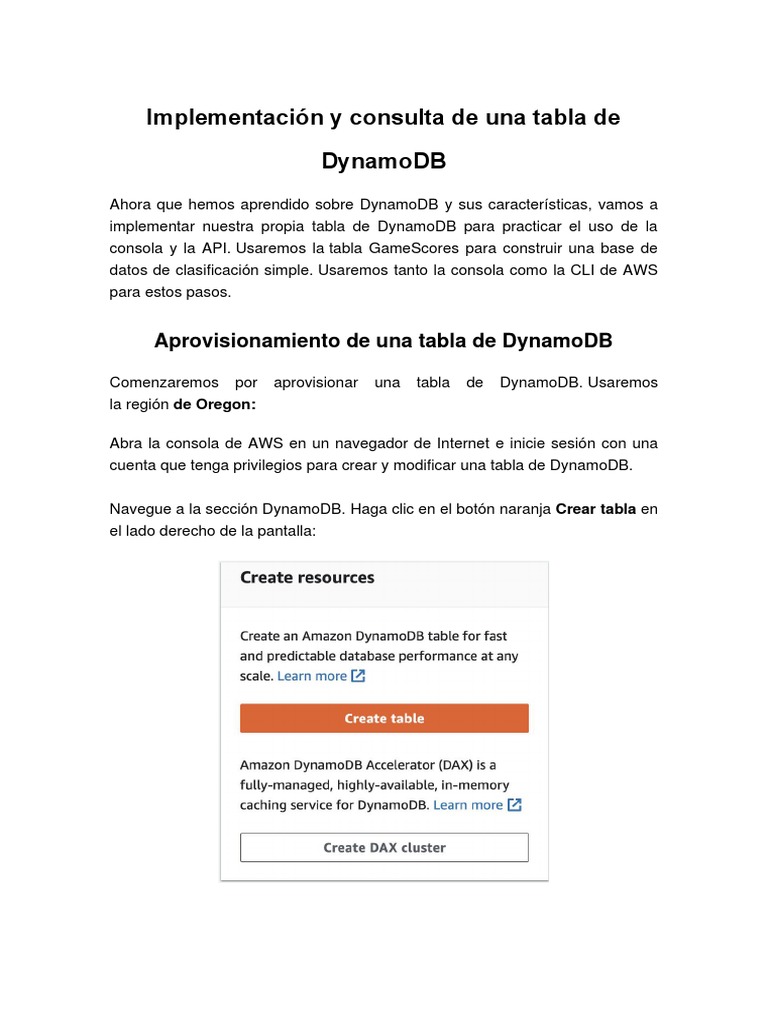 Guía de DynamoDB: Crear y Consultar Tablas | PDF | Informática | Software