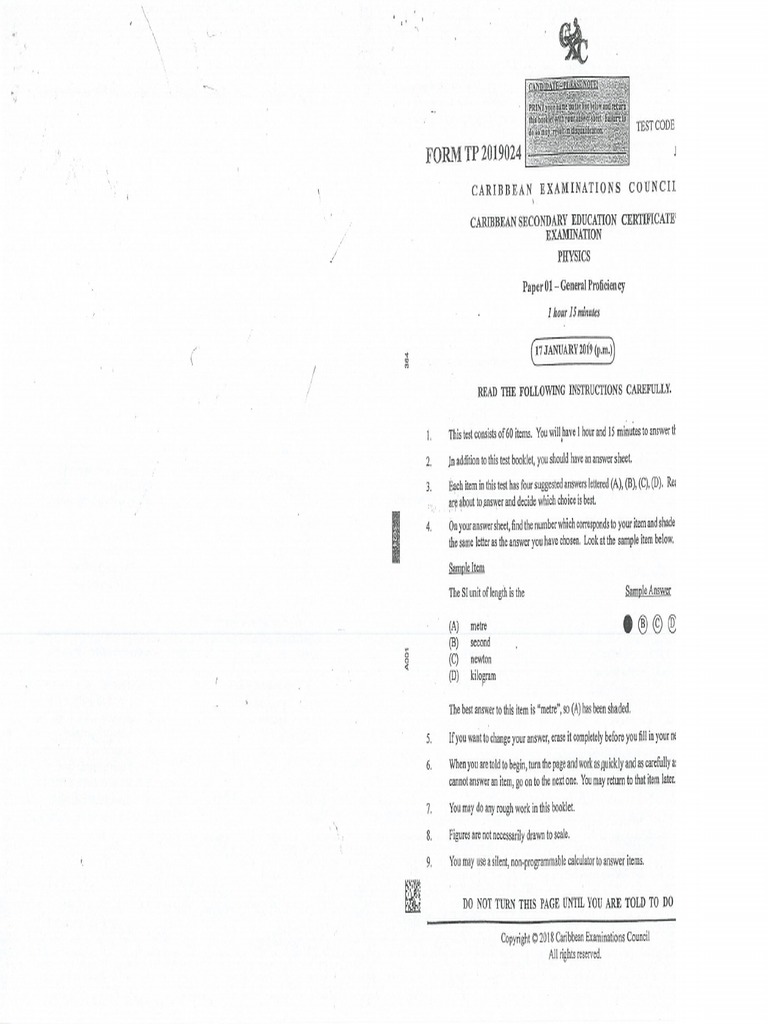 Phys Jan 2019 P1 Solutions | PDF