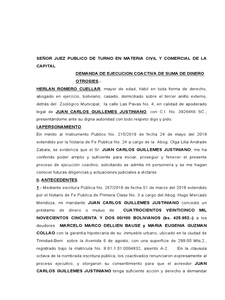 Ejecución de deuda de Bs. 425.952 por préstamo incumplido | PDF | Ley ...