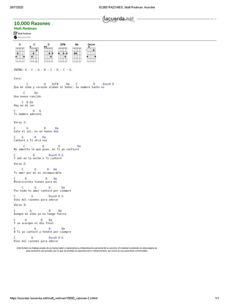 10,000 RAZONES, Matt Redman - Acordes | PDF