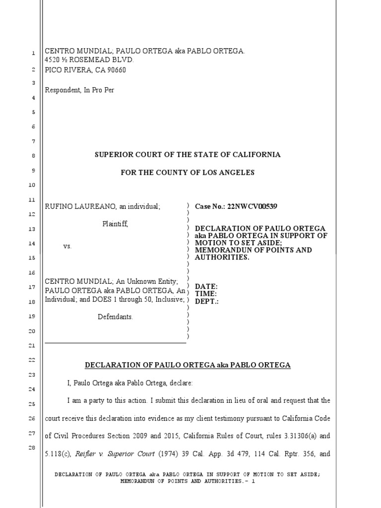 Motion To Set Aside - Sample | PDF | Default Judgment | Public Law