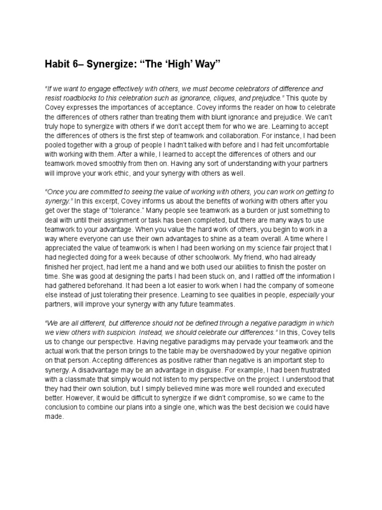 Habit 6 - Synergize - "The High' Way" | PDF | Communication | Social ...
