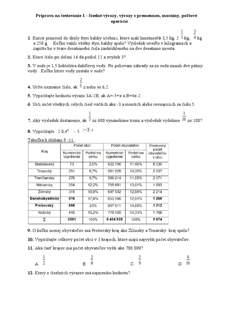 Príprava Na Testovanie 1 | PDF