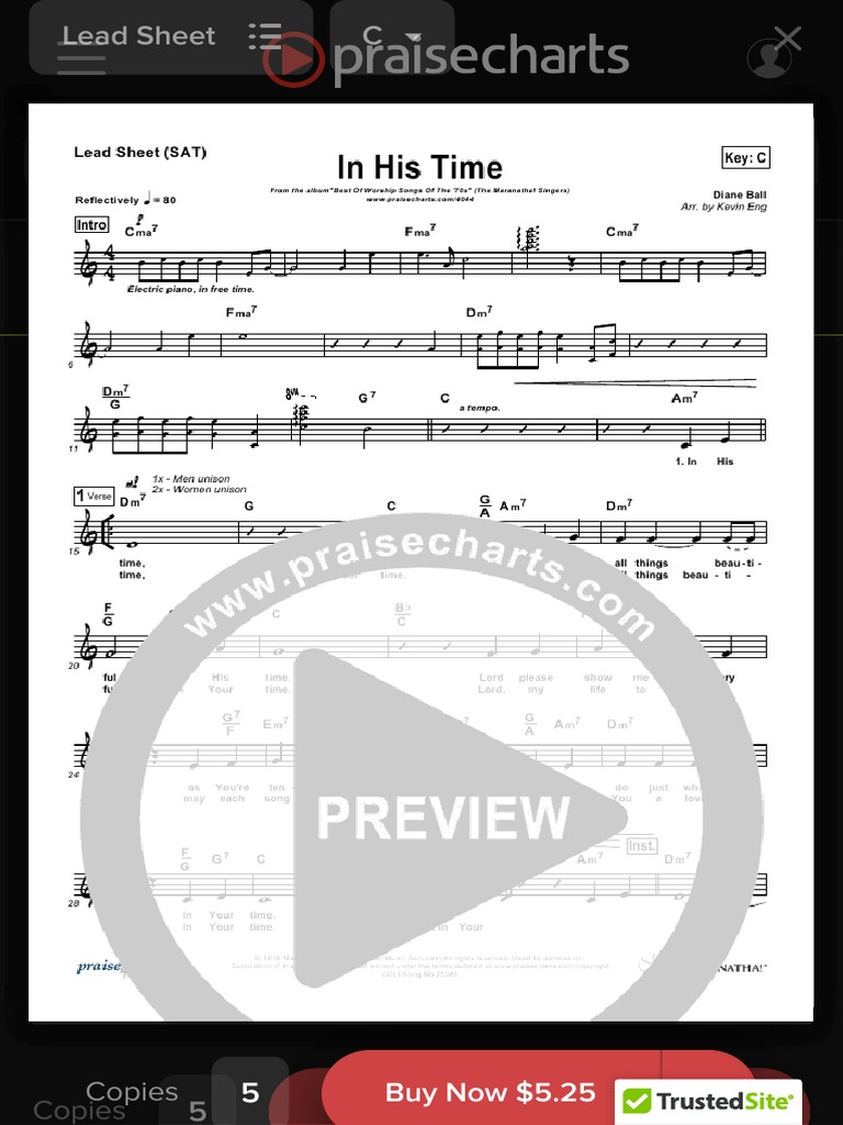 In His Time Sheet Music PDF (Maranatha Singers) - PraiseCharts | PDF