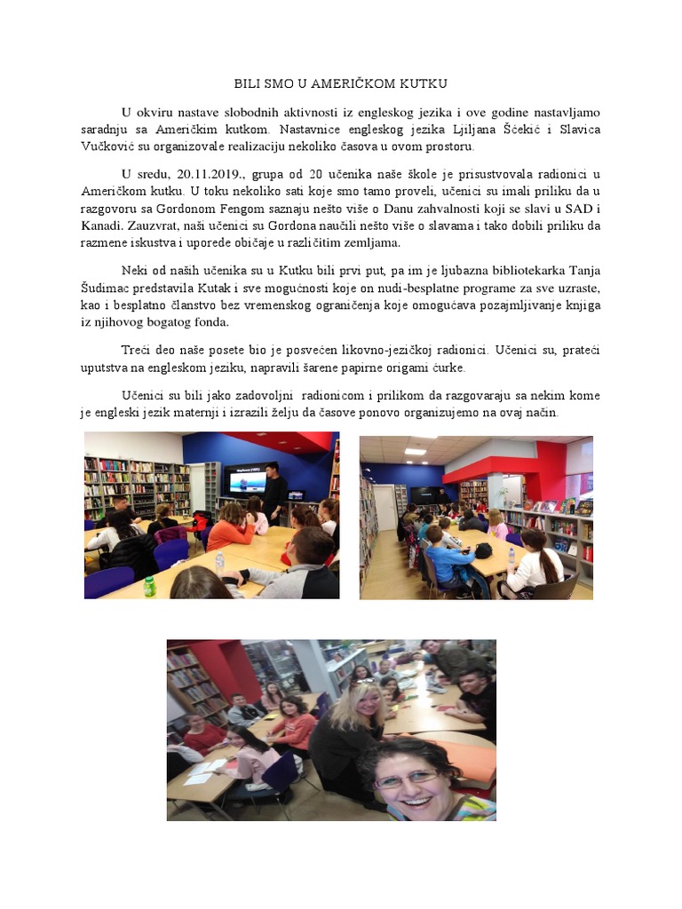 Casovi Engleskog Jezika U Americkom Kutku Za Sajt Skole | PDF