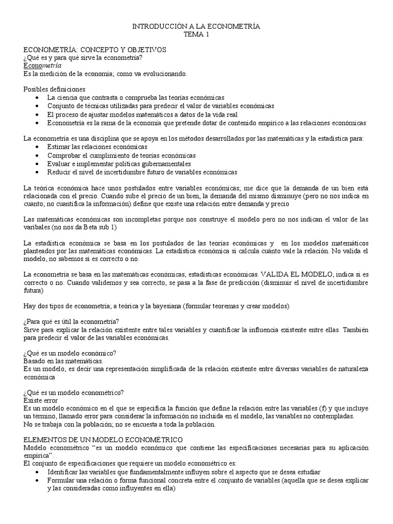 Tema 1 Econometria Pdf Econometría Estadísticas