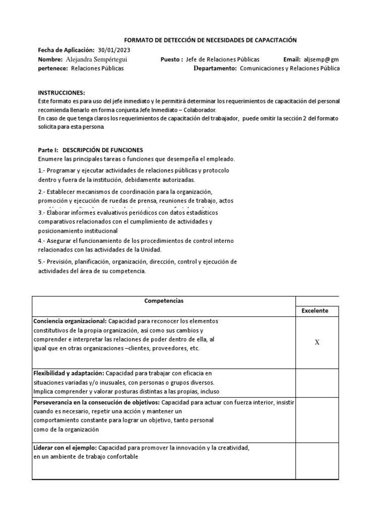 Formato de Detección de Necesidades de Capacitacion DNC Competencias ...