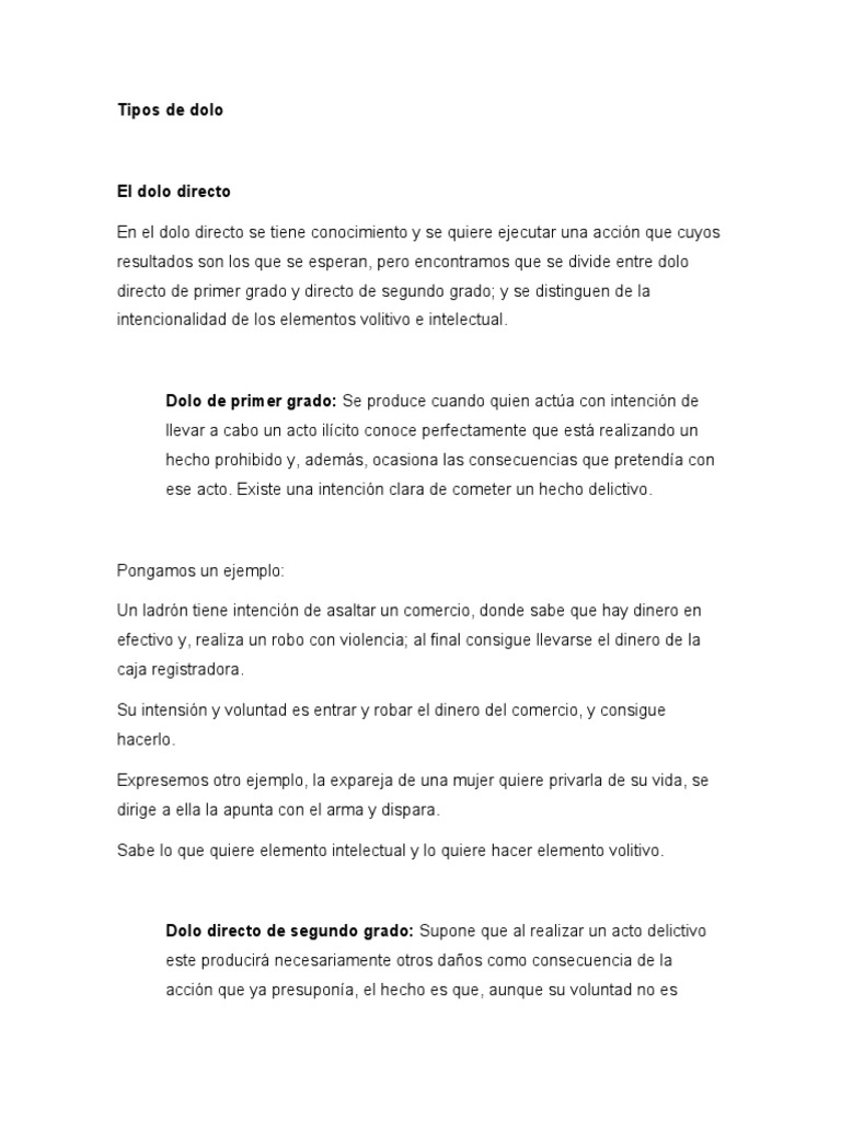 Tipos de Dolo | PDF | Intención (Derecho Penal) | Derecho penal