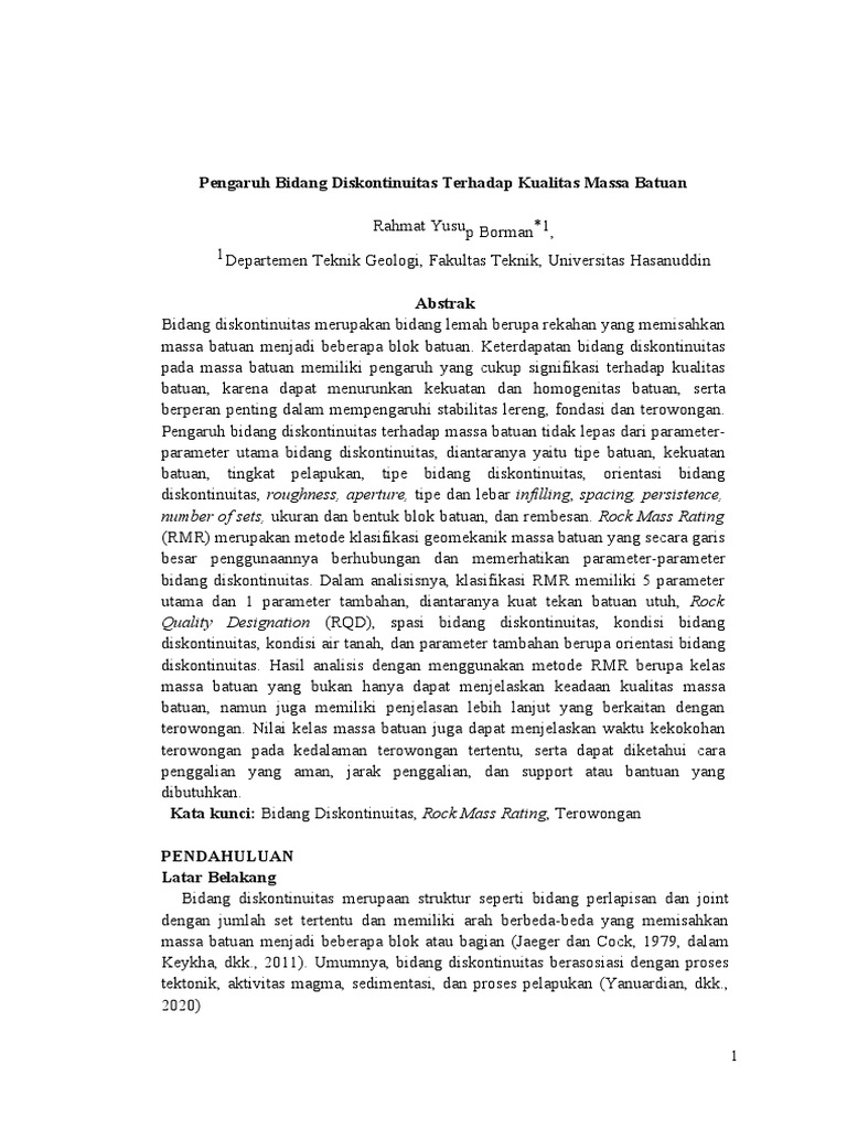 Pengaruh Diskontinuitas pada Batuan | PDF | Sains & Matematika ...