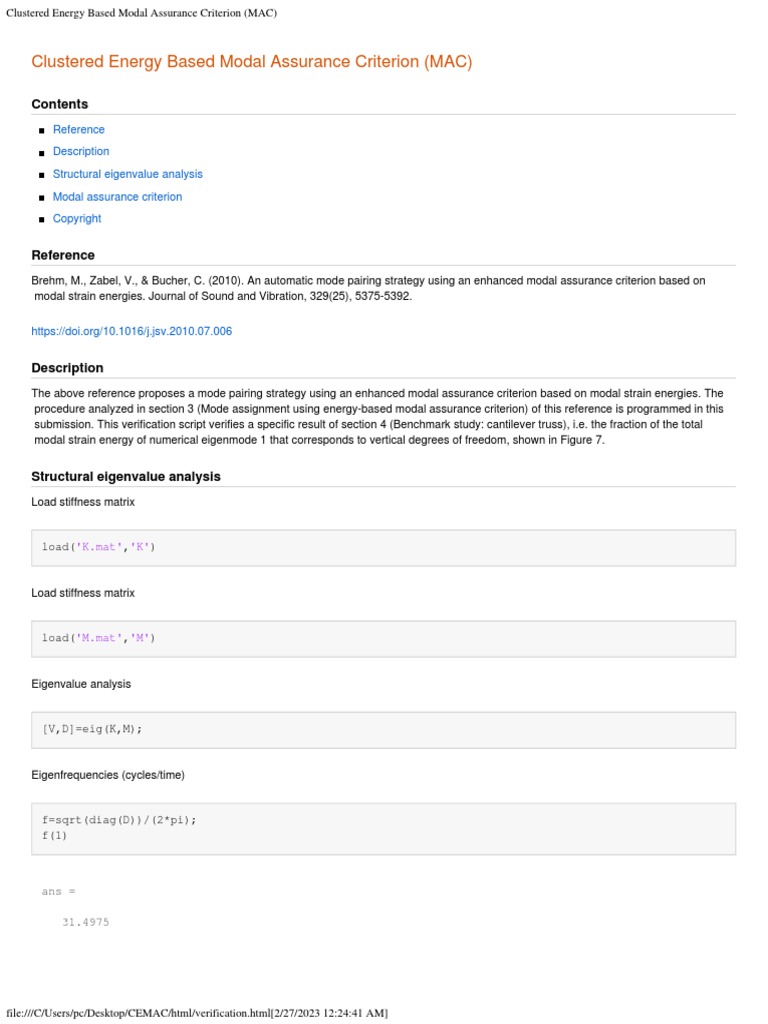 Clustered Energy Based Modal Assurance Criterion (CEMAC) | PDF ...