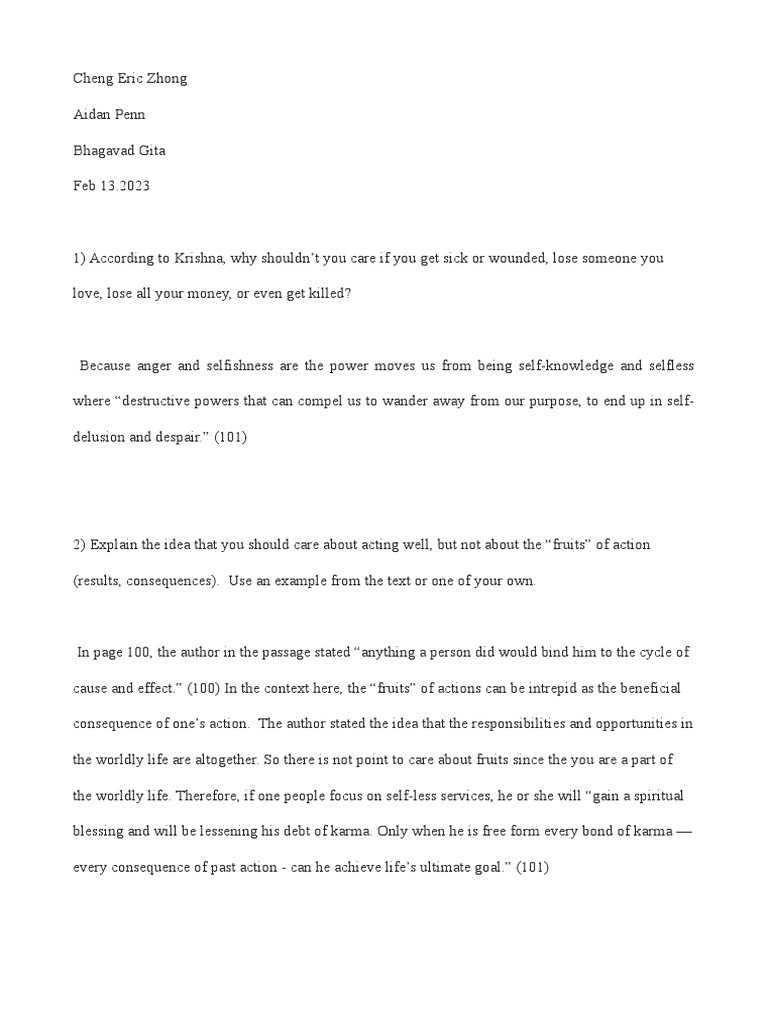 Bhagavad Gita Week 3 Question | PDF | Philosophy