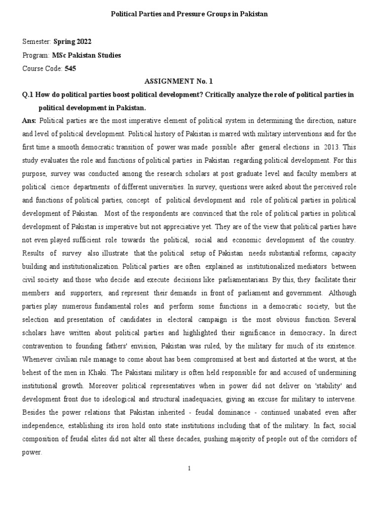 545 First Assignment | PDF | Benazir Bhutto | Political Parties