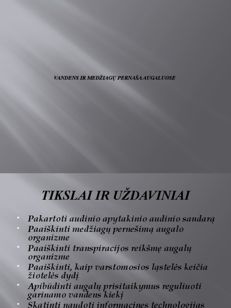 Vandens Ir Medziagu Pernasa Augaluose | PDF