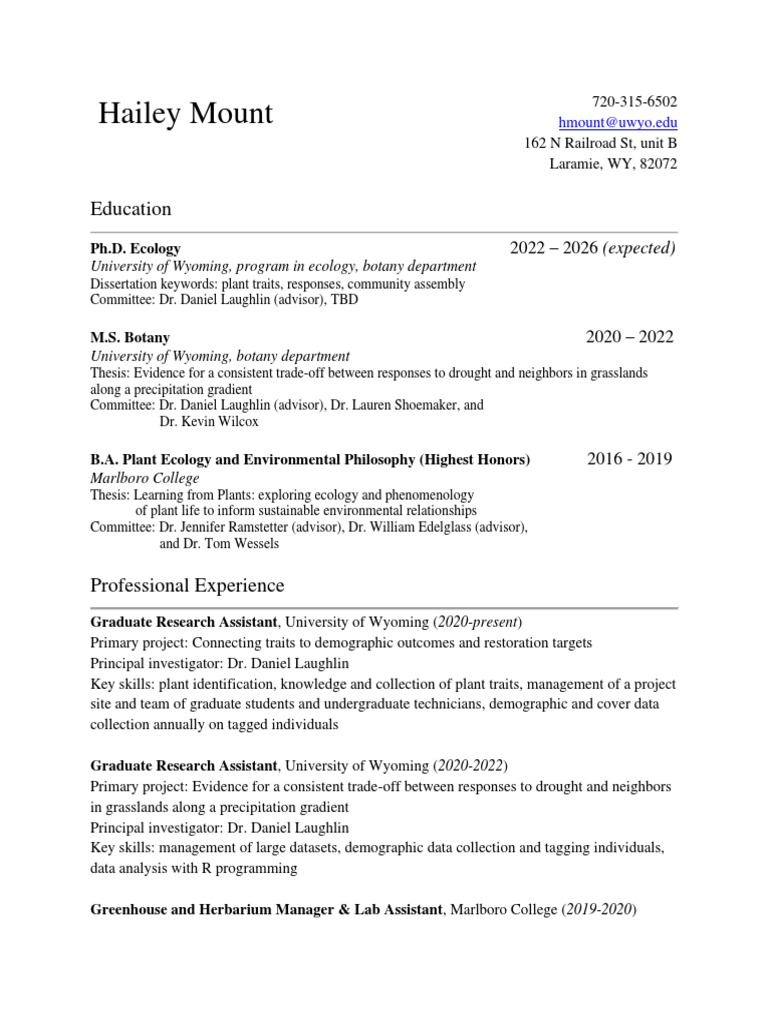 Hailey Mount: Education | PDF | Ecology | Botany