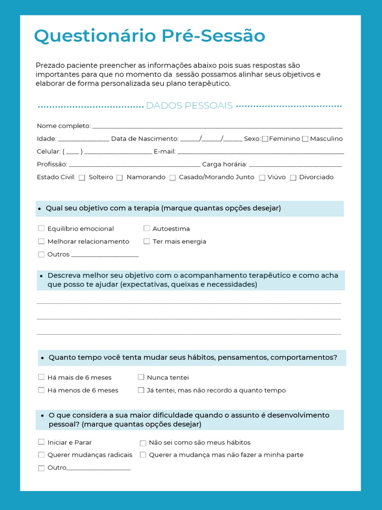 Questionário Pré-Sessão - Azul | PDF