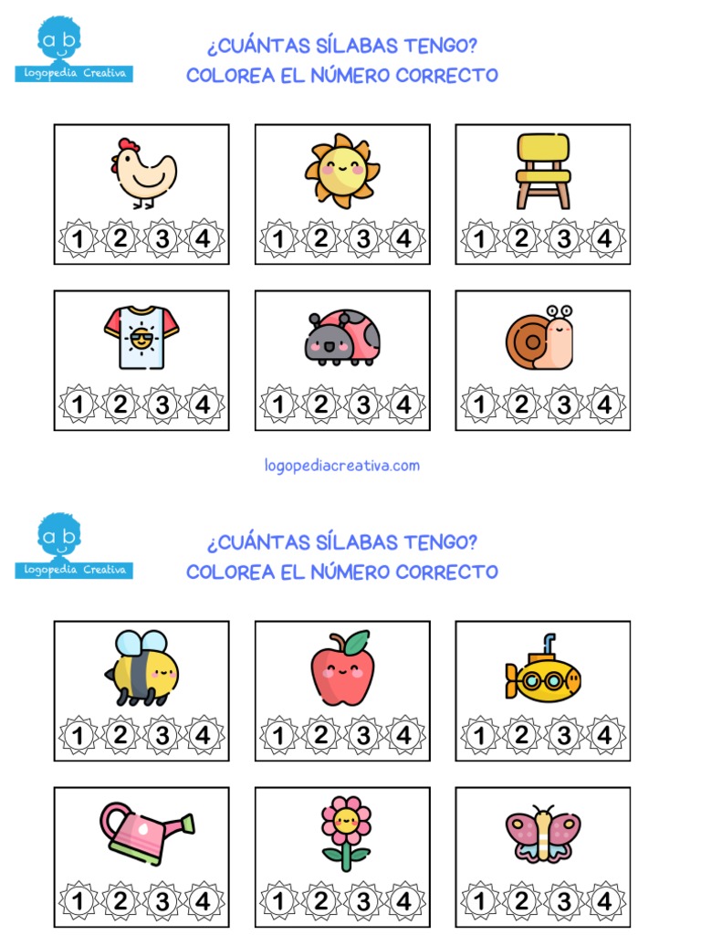 ¿Cuántas Sílabas Tengo Colorea El Número Correcto | PDF