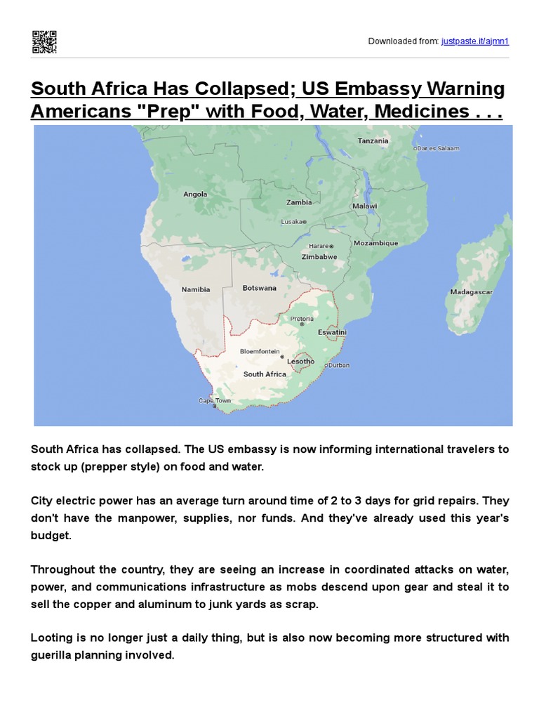 South Africa Has Collapsed US Embassy Warning Americans 'Prep' With ...