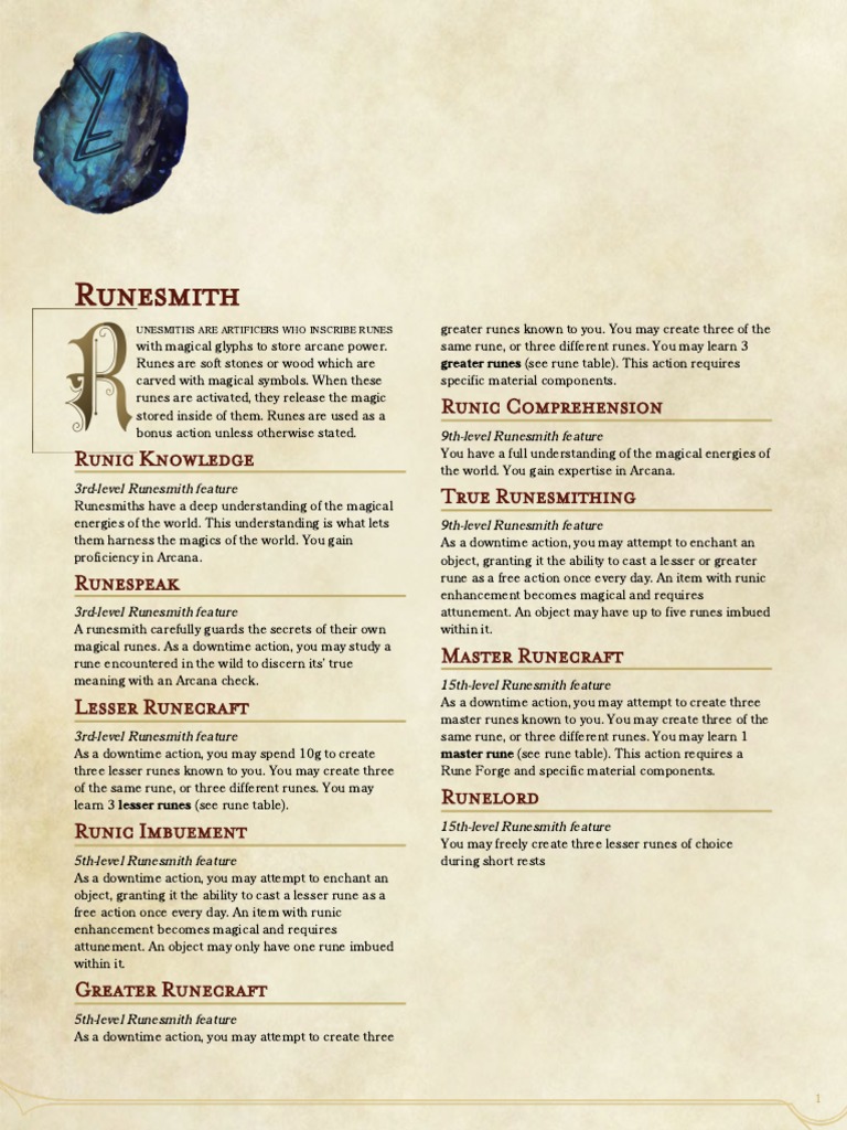 Runesmith (Artificer) | PDF | Runes