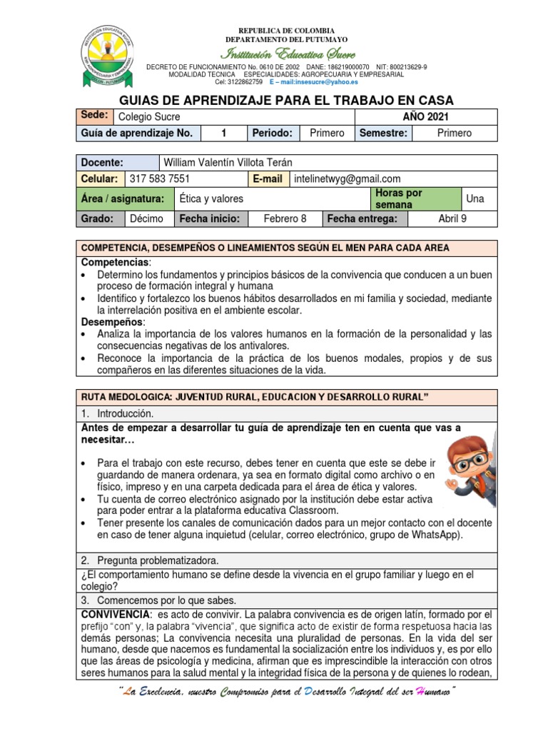 Guia 1 Decimo Etica | PDF | Comportamiento | Moralidad