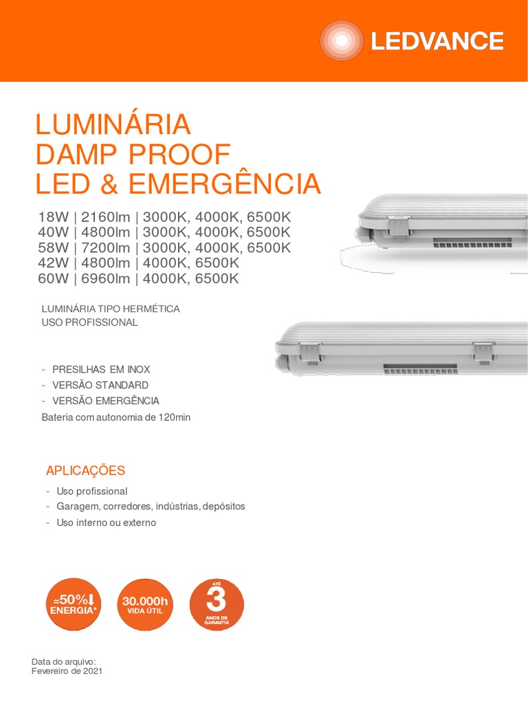 Especificações técnicas e aplicações da luminária hermética LED Damp ...