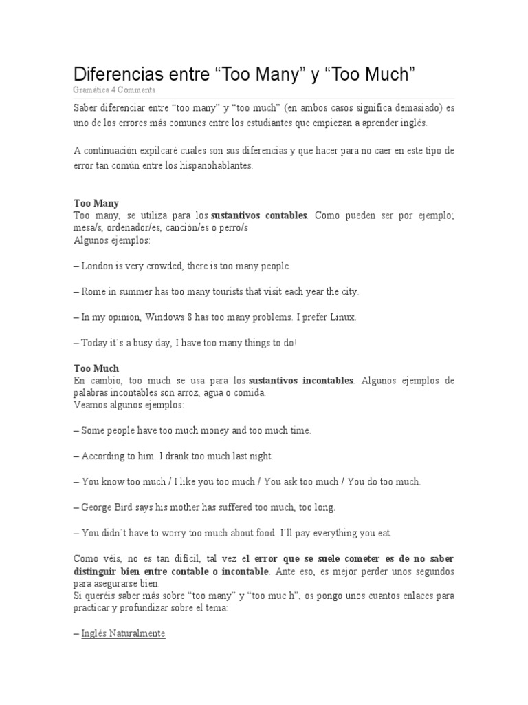 Too Many and Too Much | PDF | Sustantivo | Morfología