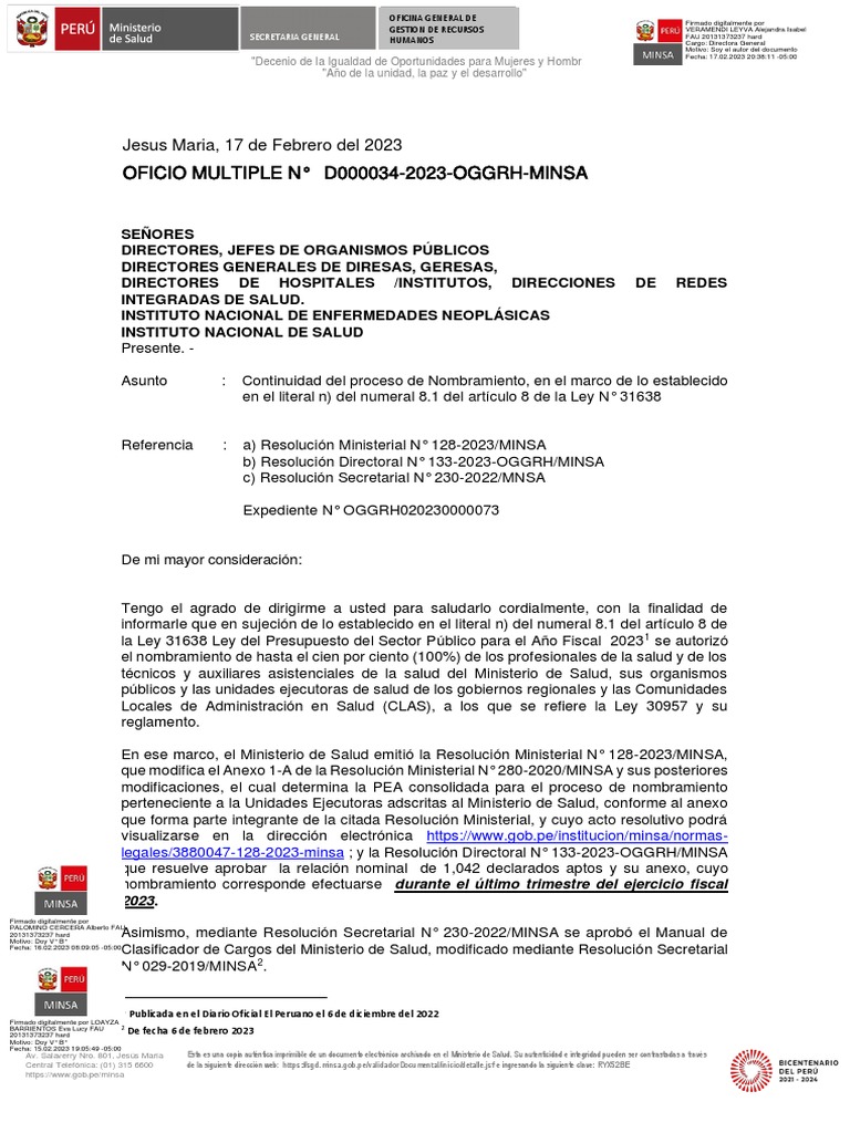 Oficio Multiple-000034-2023-Oggrh | PDF | Lima