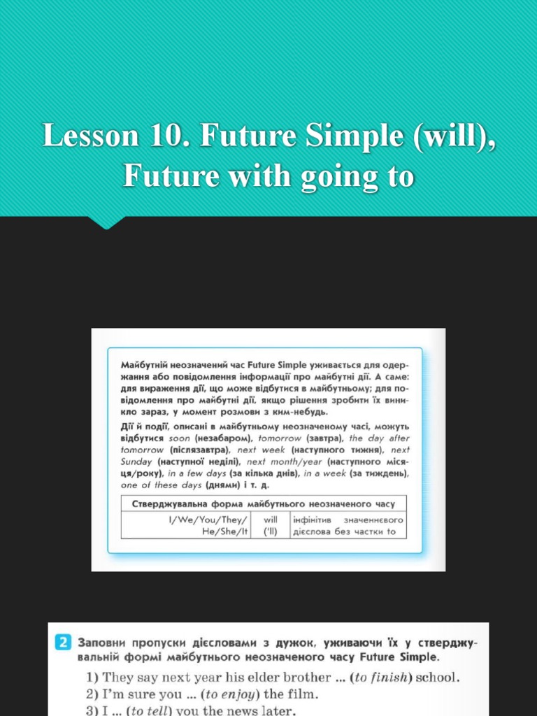 Lesson 10-12. Future Simple (Will), Future With Going To | PDF