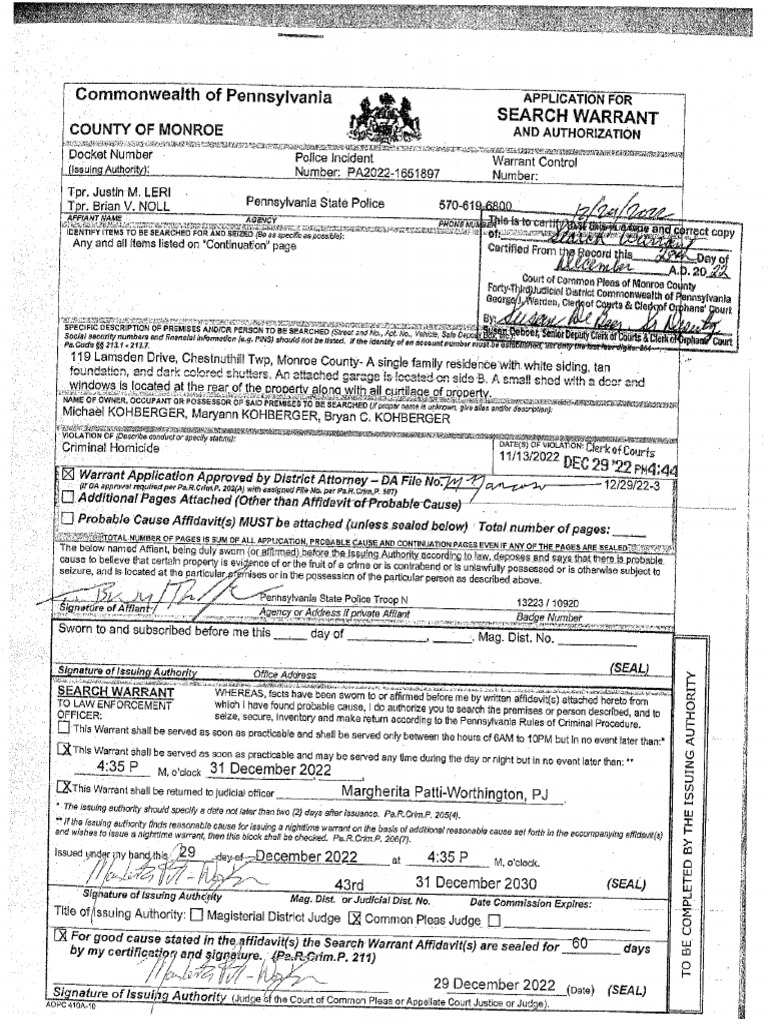 Bryan Kohberger Search Warrant | PDF