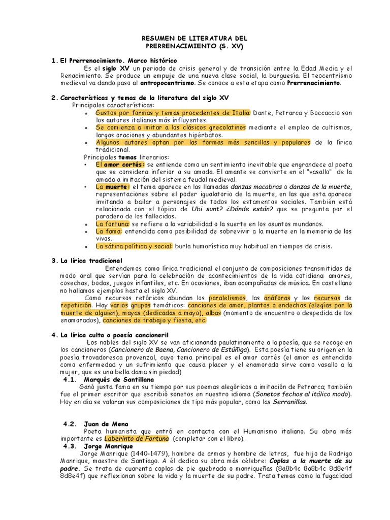 Resumen Prerrenacimiento | PDF