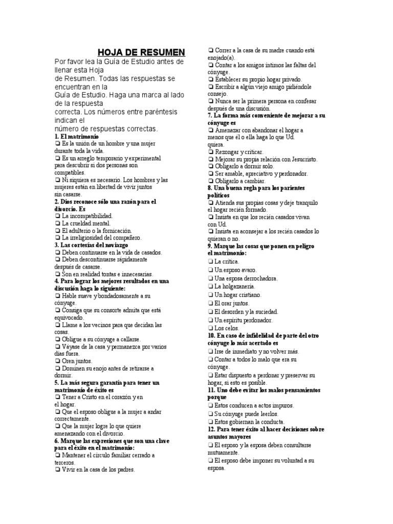 Hoja de Resumen | PDF | Esposa | Divorcio